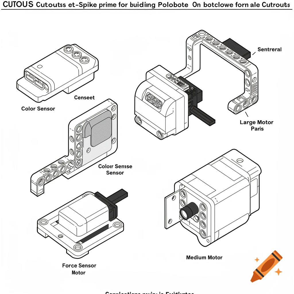 Printable cut-outs of Lego Spike Prime sensors and motors on Craiyon