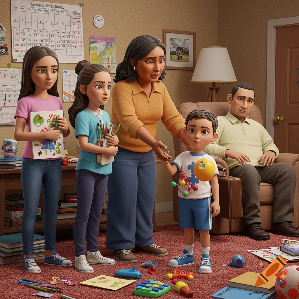 Family sculpture showing a Latino mother supporting her autistic son ...