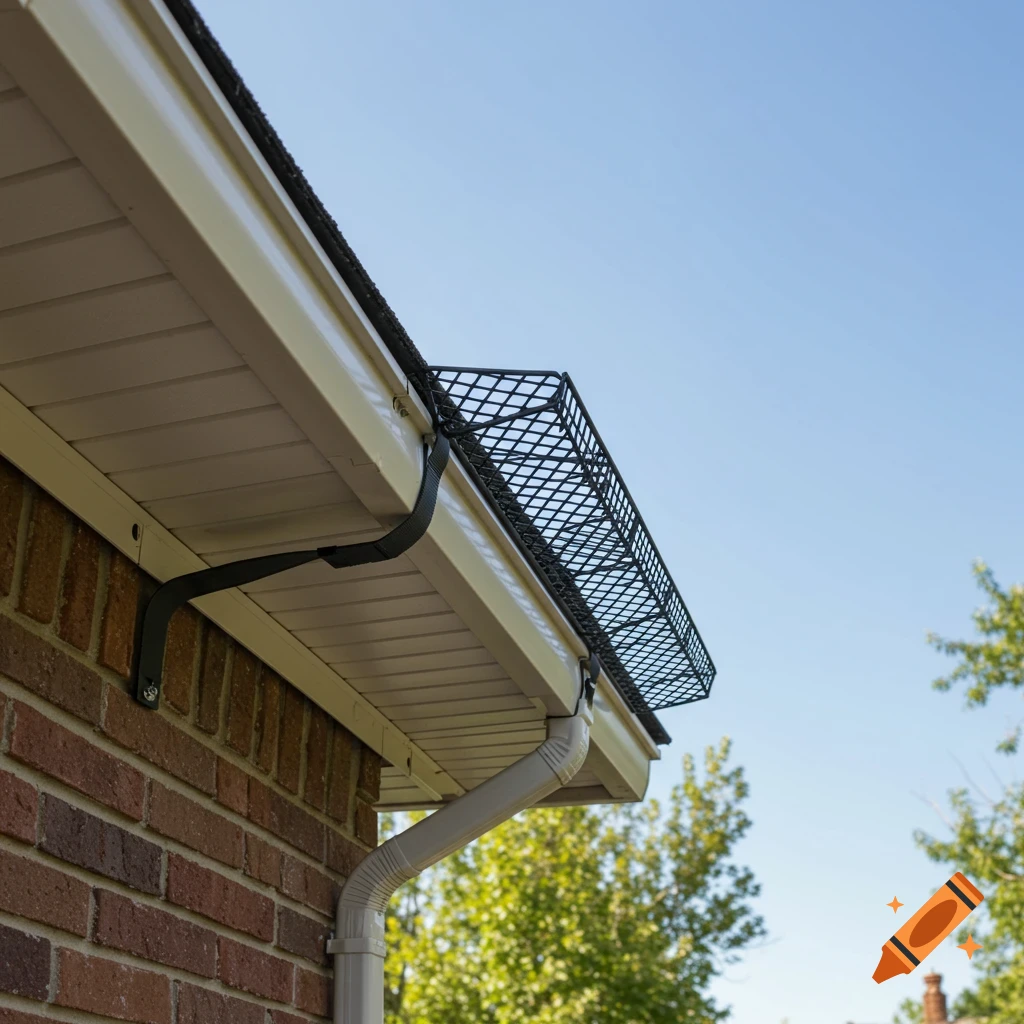 Roof gutter with gutter guard and ladder strap on Craiyon