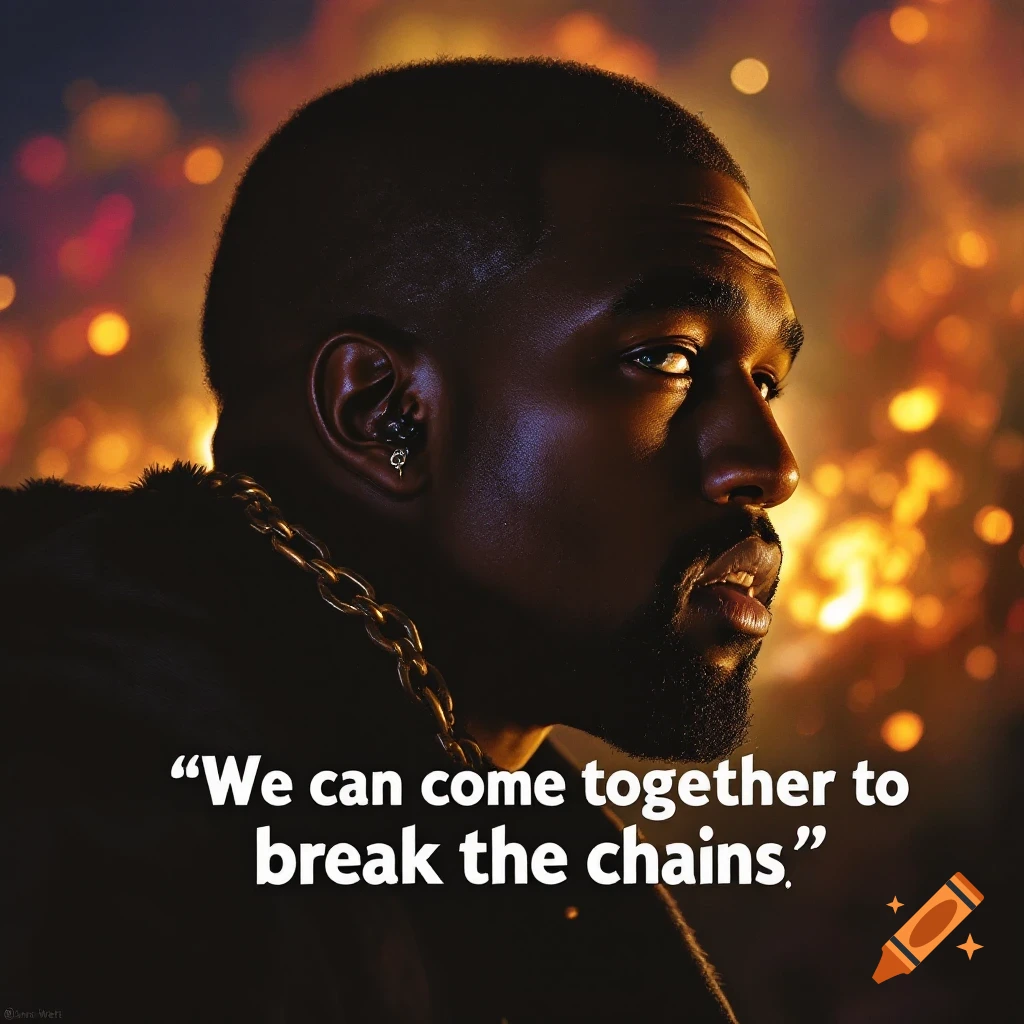 Kanye West saying 'We can come together and break the chains' on Craiyon