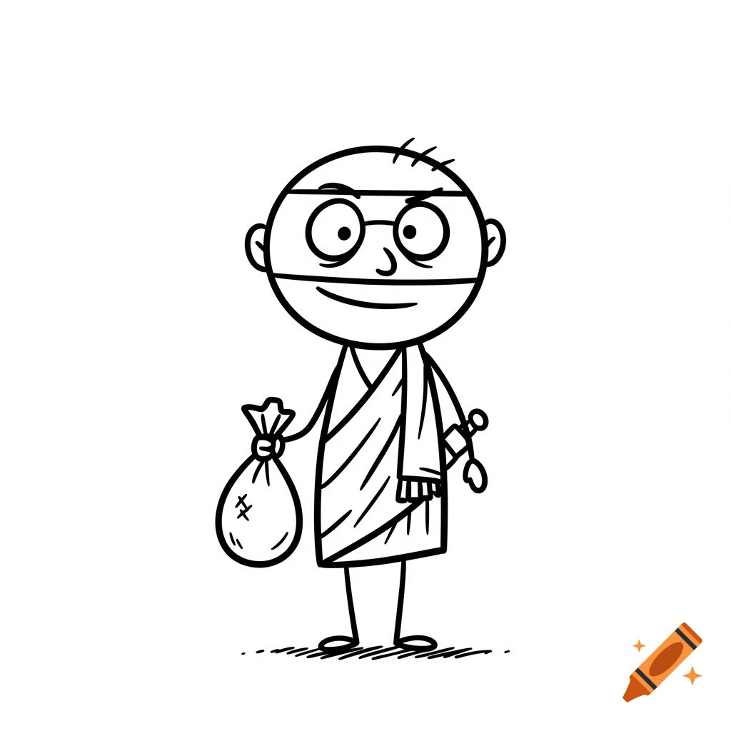 A black and white stick figure drawing of a bearded figure with a leafy ...