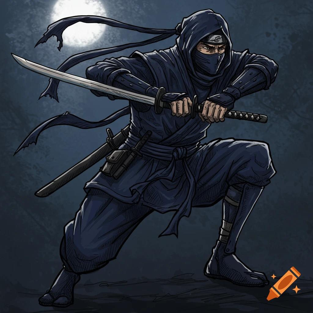 Drawing of a ninja in line art style. Sketch illustration of a ninja ...
