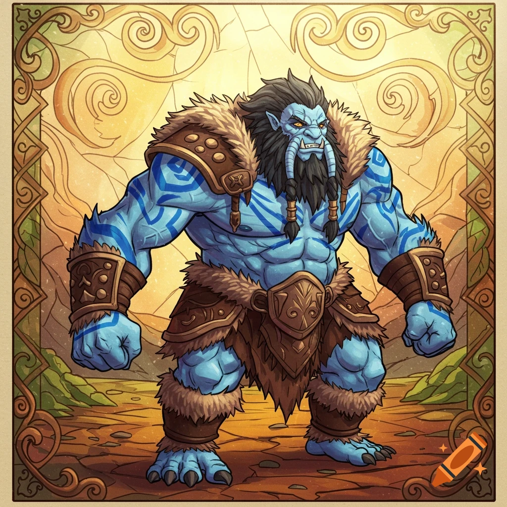 Goliath warrior in Kingdom Hearts stained glass style on Craiyon