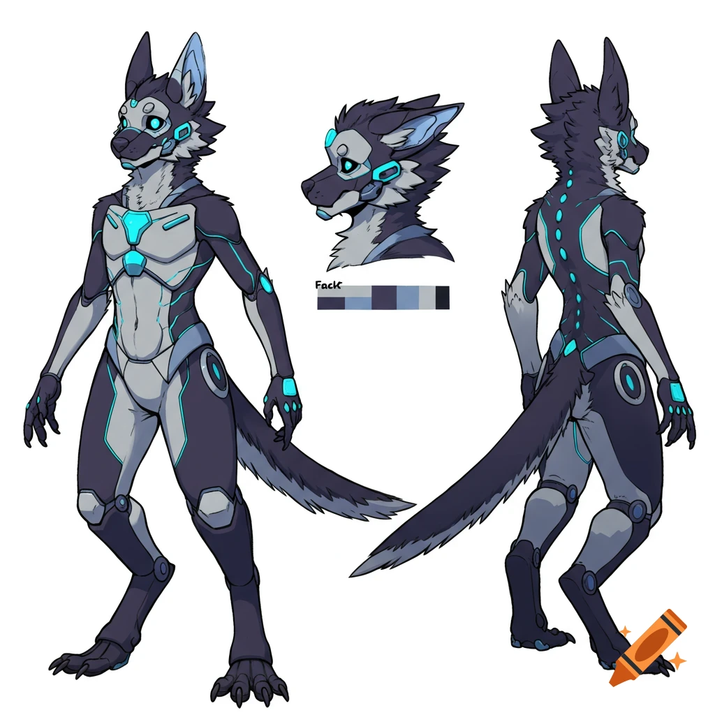 Reference sheet showing front, back, and side views of a grey and white ...