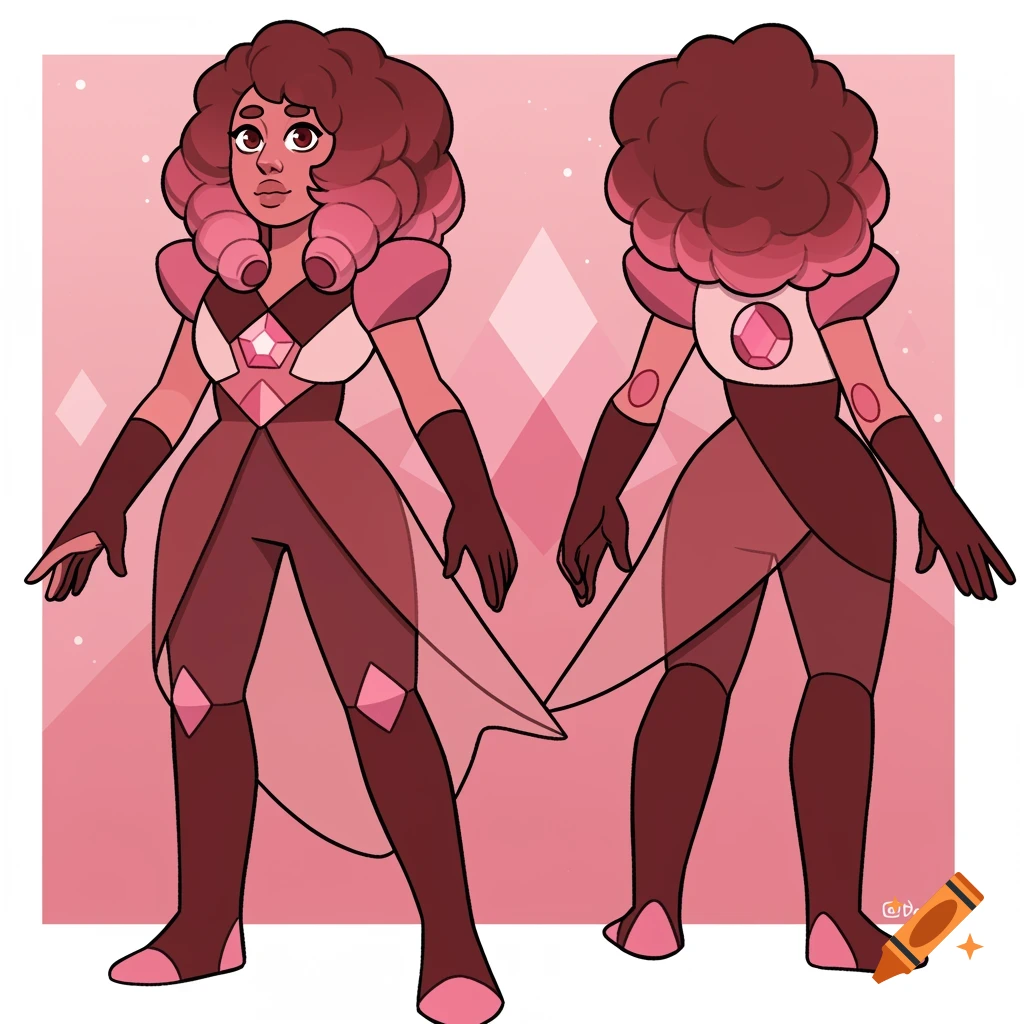 Steven Universe themed character with pink rose quartz gem, brown and ...