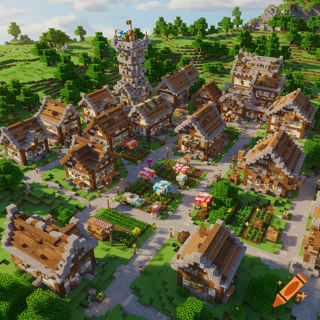A large, detailed house built in a blocky, Minecraft style world under ...