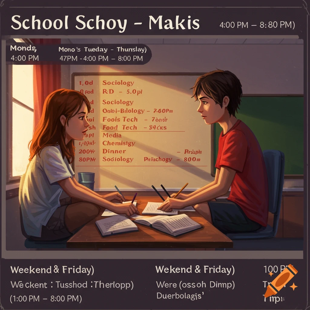 School timetable showing subject schedules for Monday to Thursday on ...