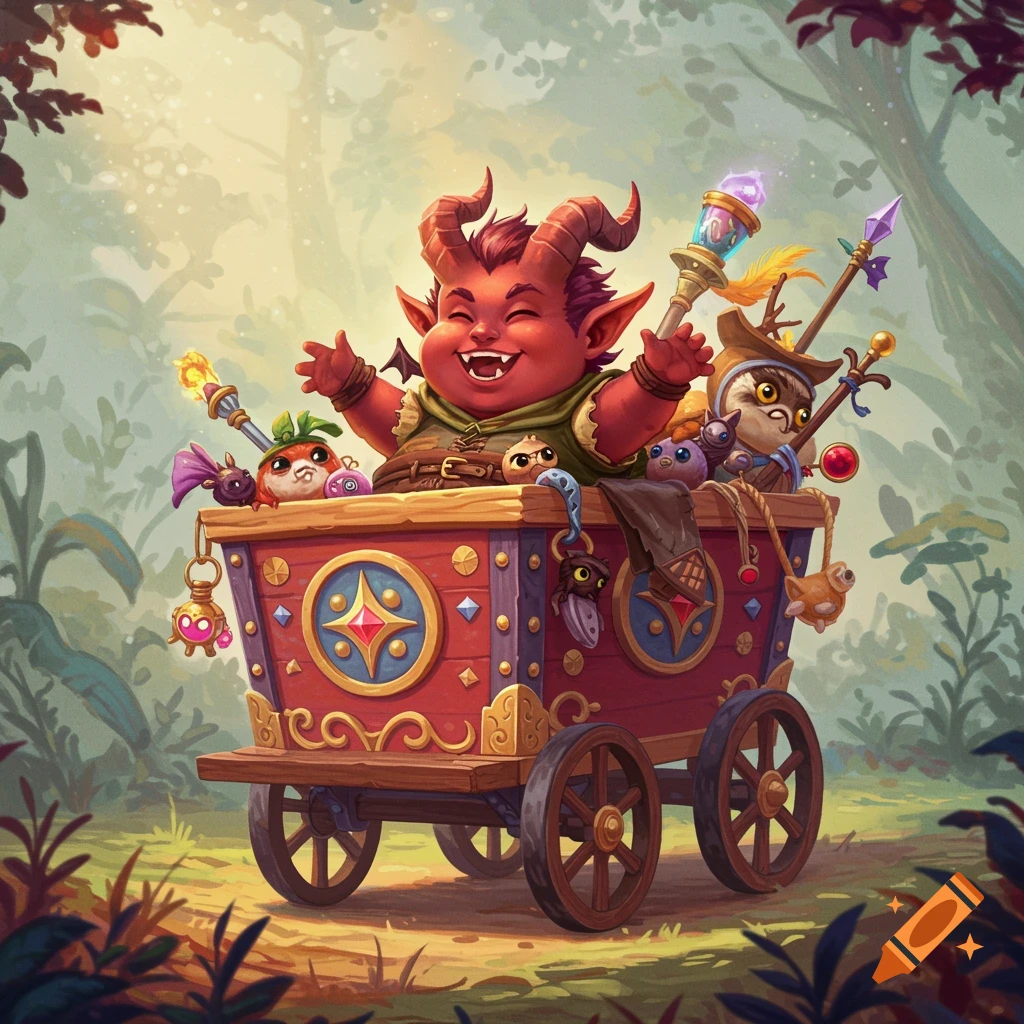 A cartoon image of a smiling, bearded Shrek-like ogre riding atop a ...