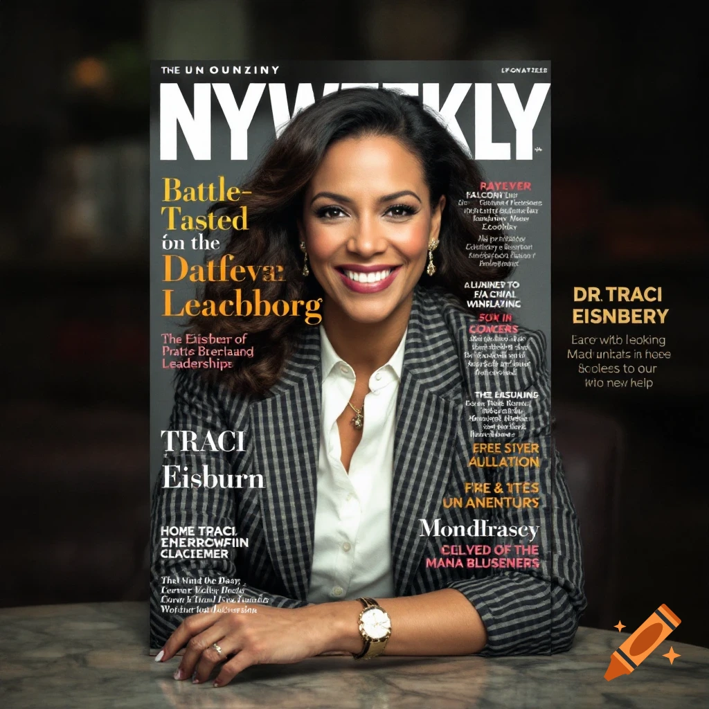 NY Weekly magazine cover featuring Dr. Traci Eisenberg-Rayburn on Craiyon