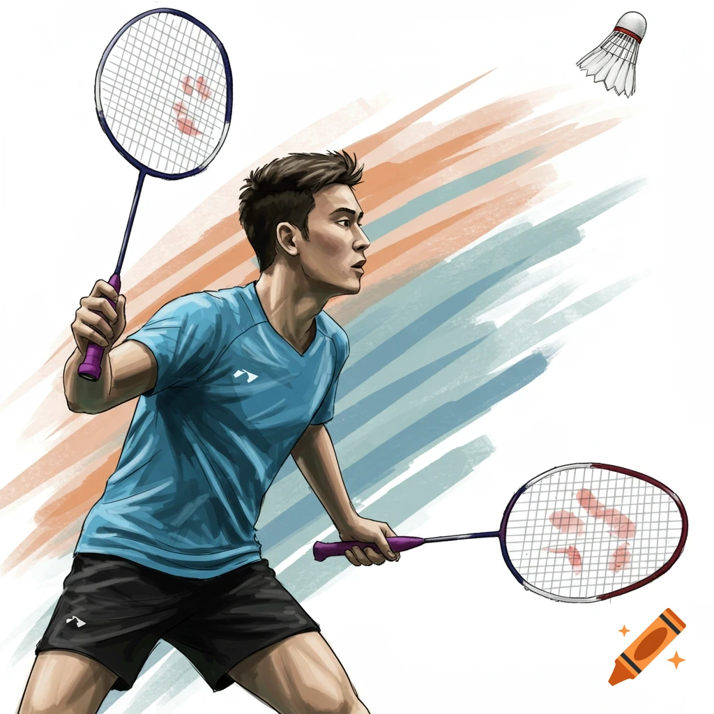 A person playing badminton with rackets and a shuttlecock. on Craiyon