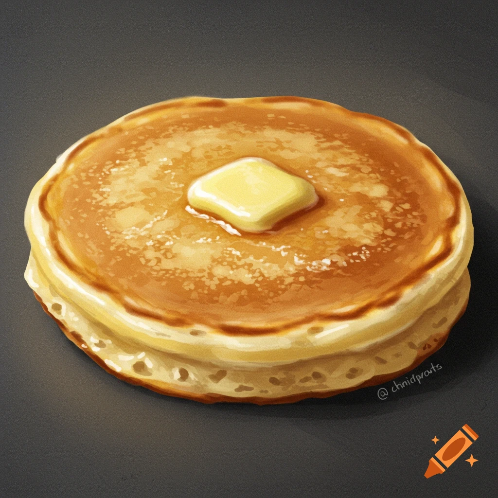 A single pancake with a pat of butter on top. on Craiyon