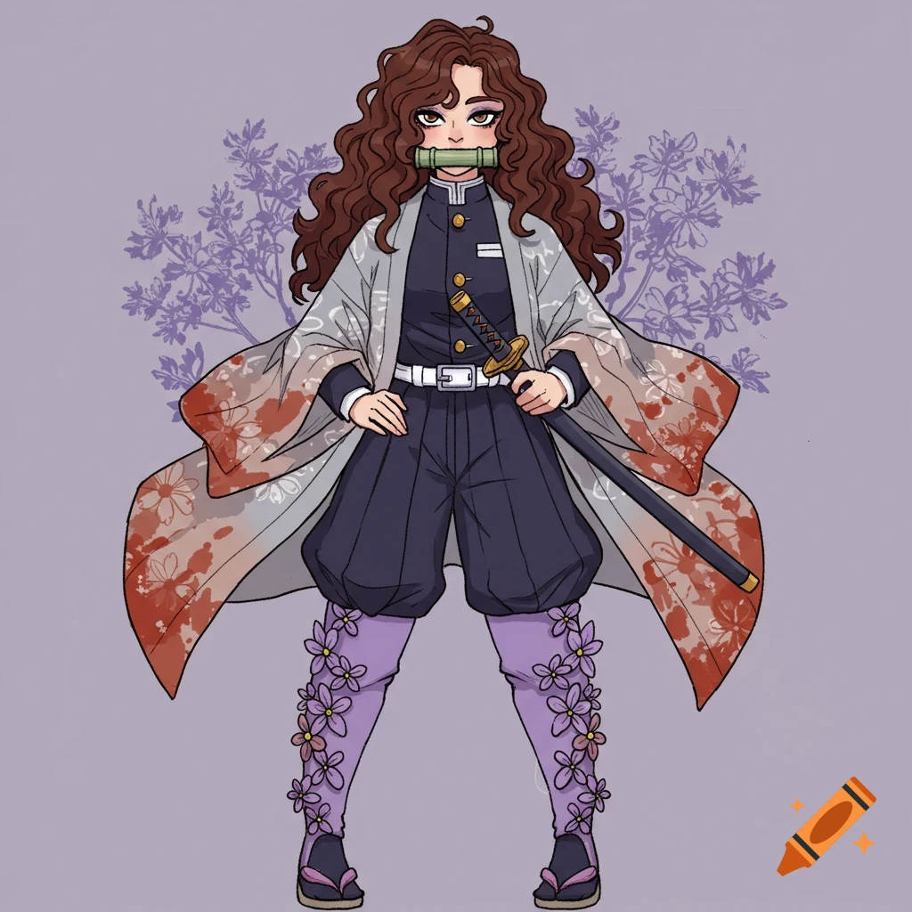 Anime character in Demon Slayer style with brown hair, patterned haori ...