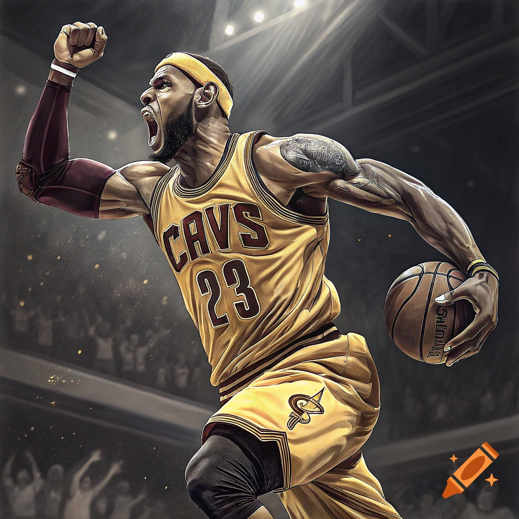 LeBron James in a Cleveland Cavaliers jersey playing basketball ...
