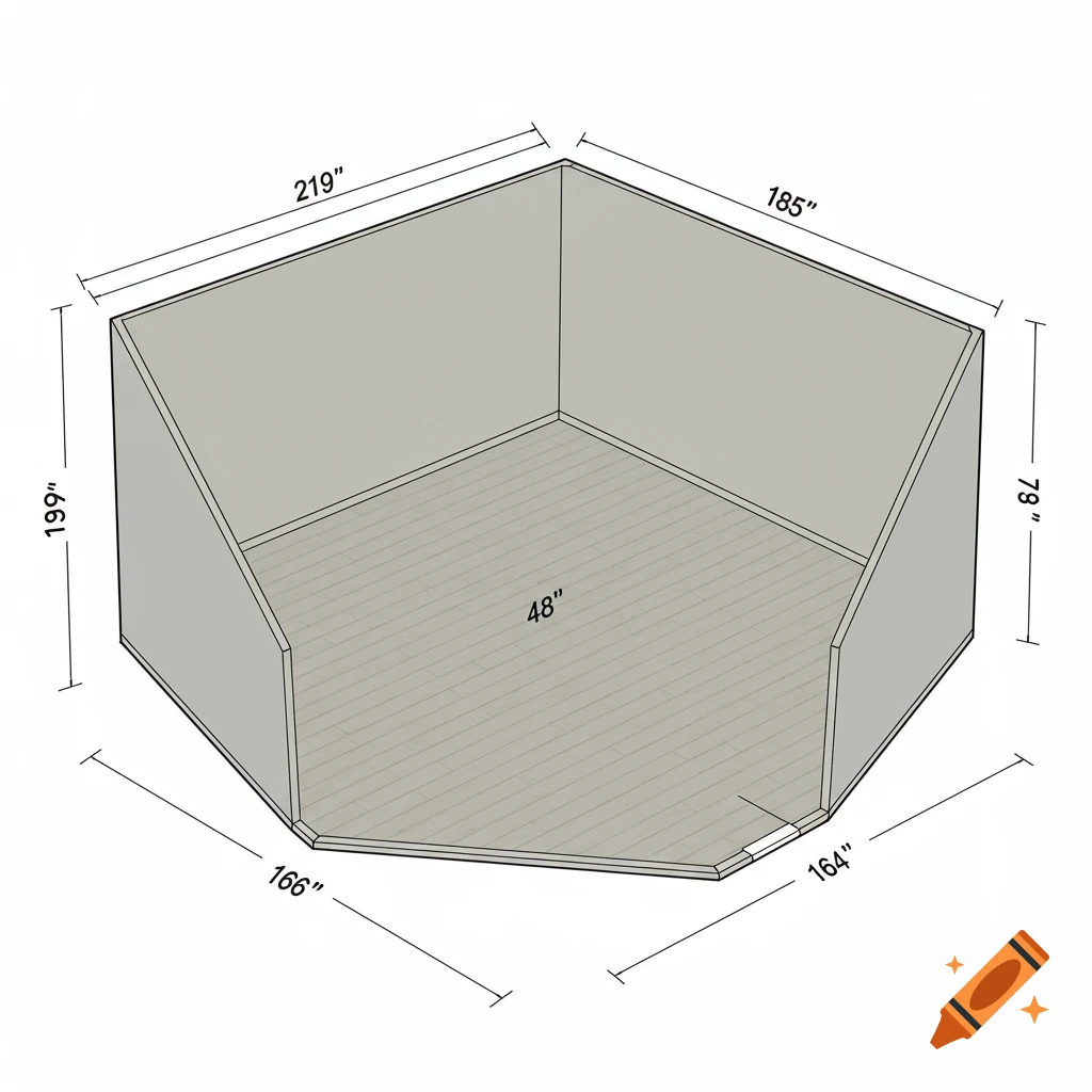Hexagonal room dimensions with specified lengths on Craiyon