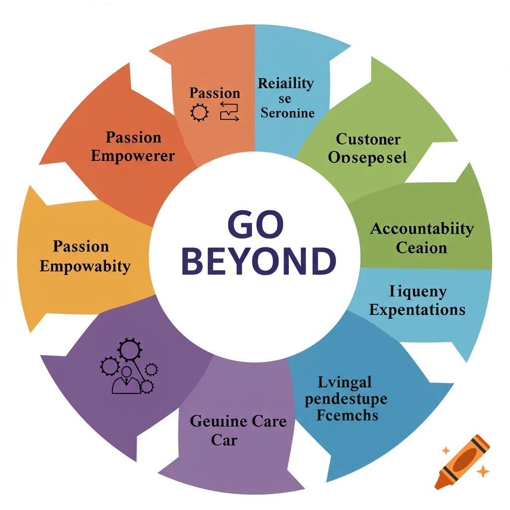 Colorful circular image with customer obsession attributes: Passion ...