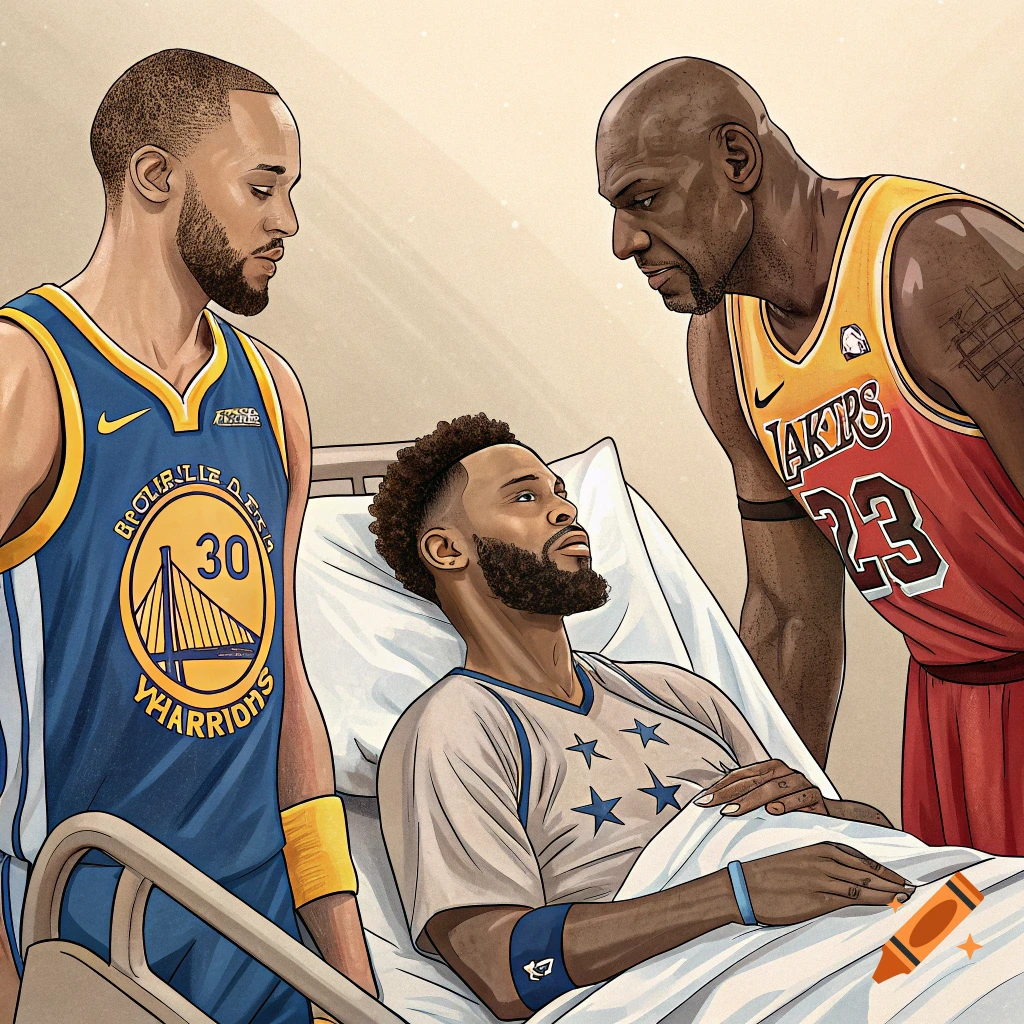 Kobe Bryant, Steph Curry, Michael Jordan looking at Lebron James in a ...