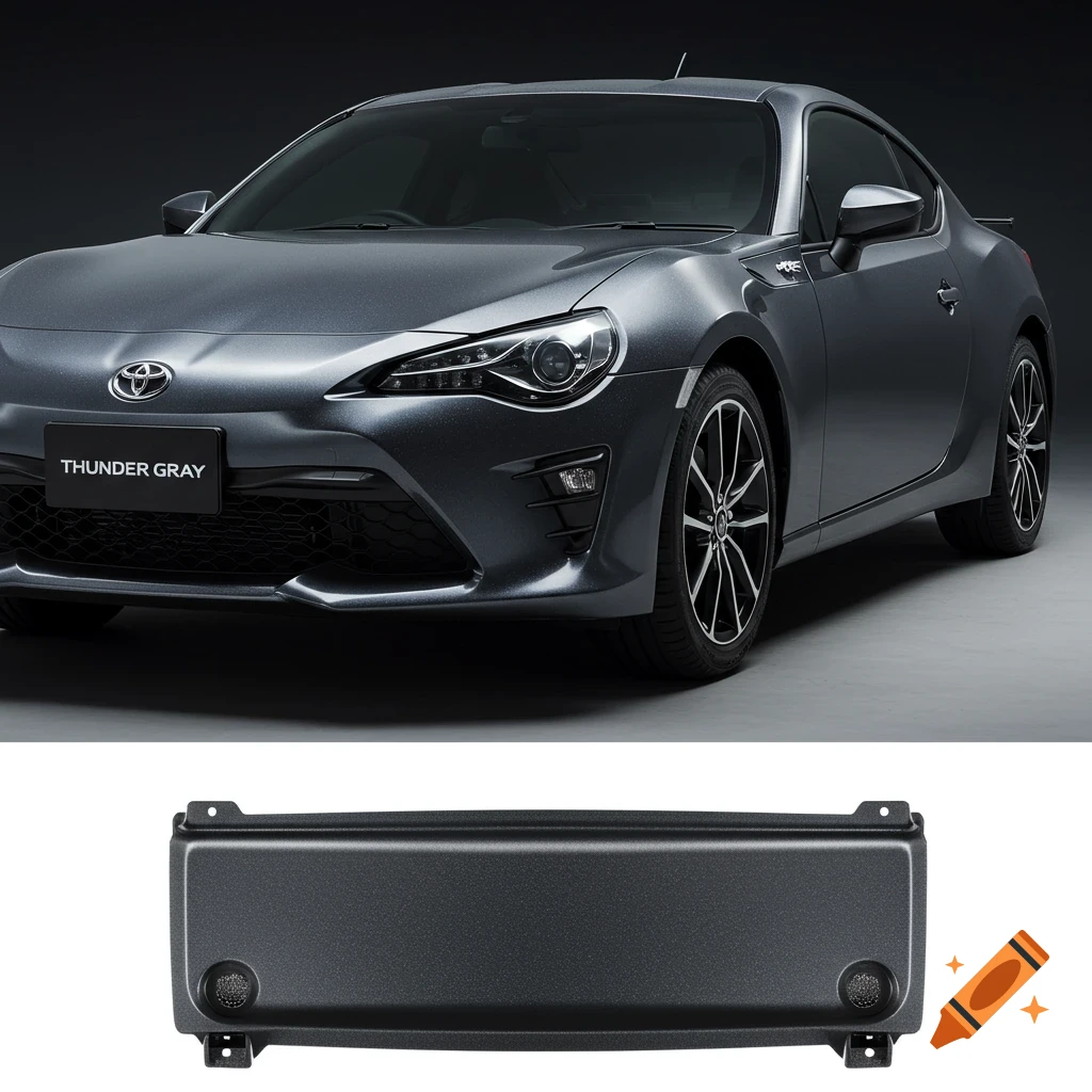 Gray Toyota 86 car in a studio setting with a dark gray panel below. on ...