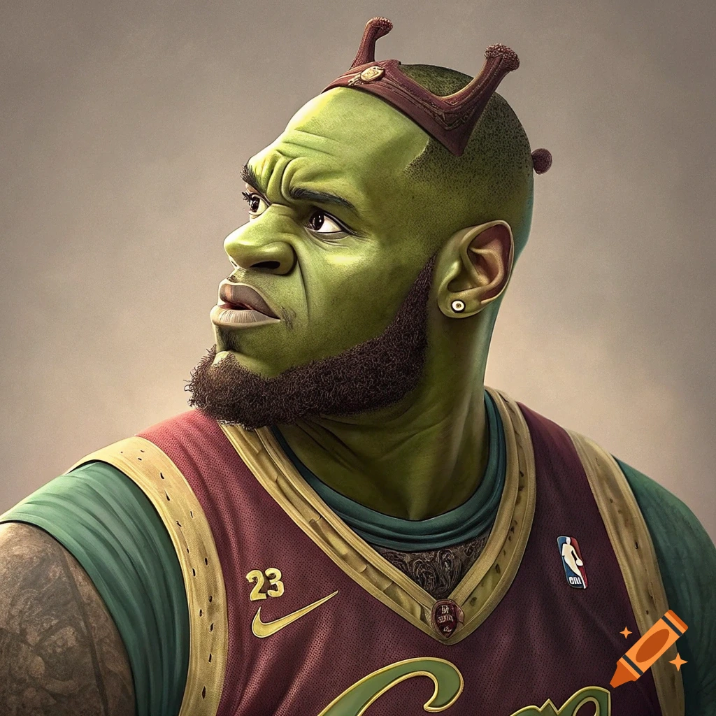 LeBron James and Shrek combined faces as a basketball logo on Craiyon