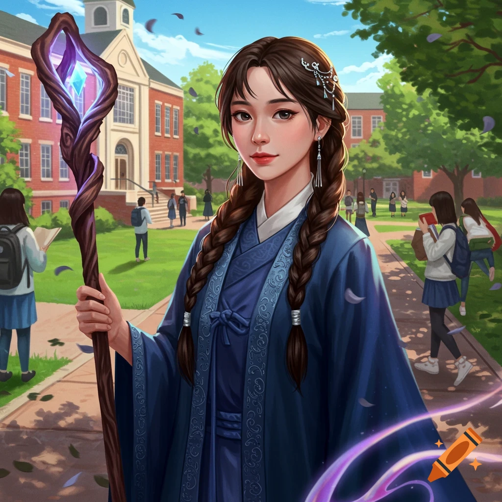 Korean mage on college campus on Craiyon