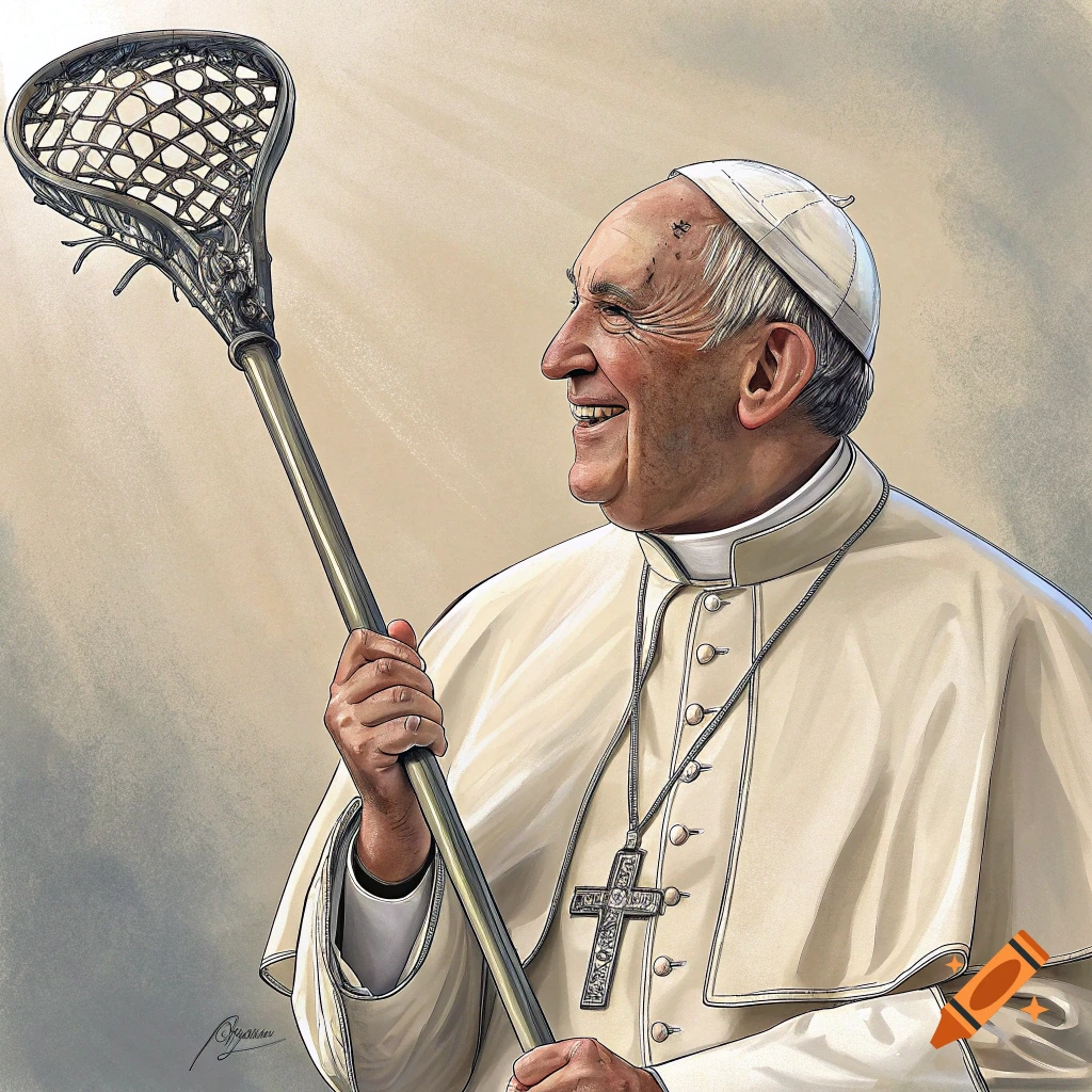 Illustration of Pope Francis holding a lacrosse stick on Craiyon