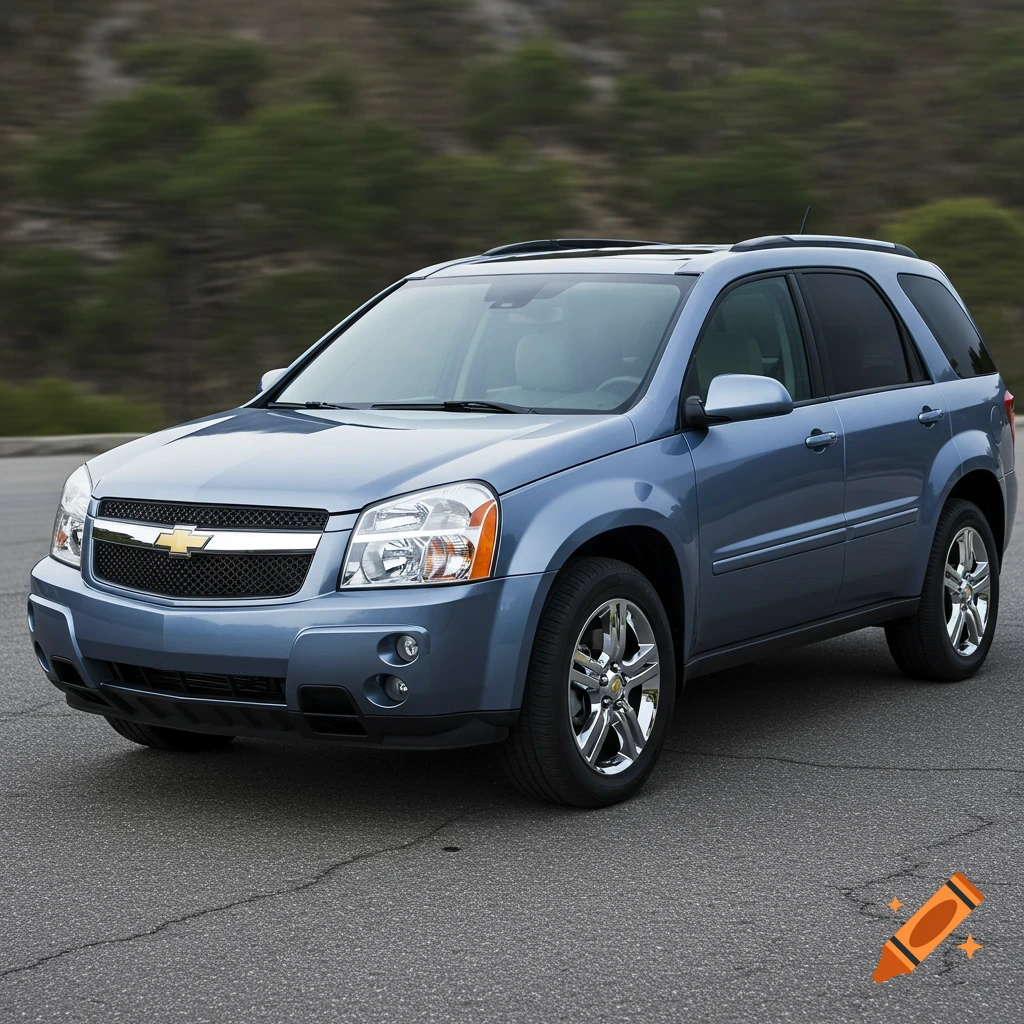 Light blue Chevrolet Equinox SUV parked on asphalt, photographed from ...