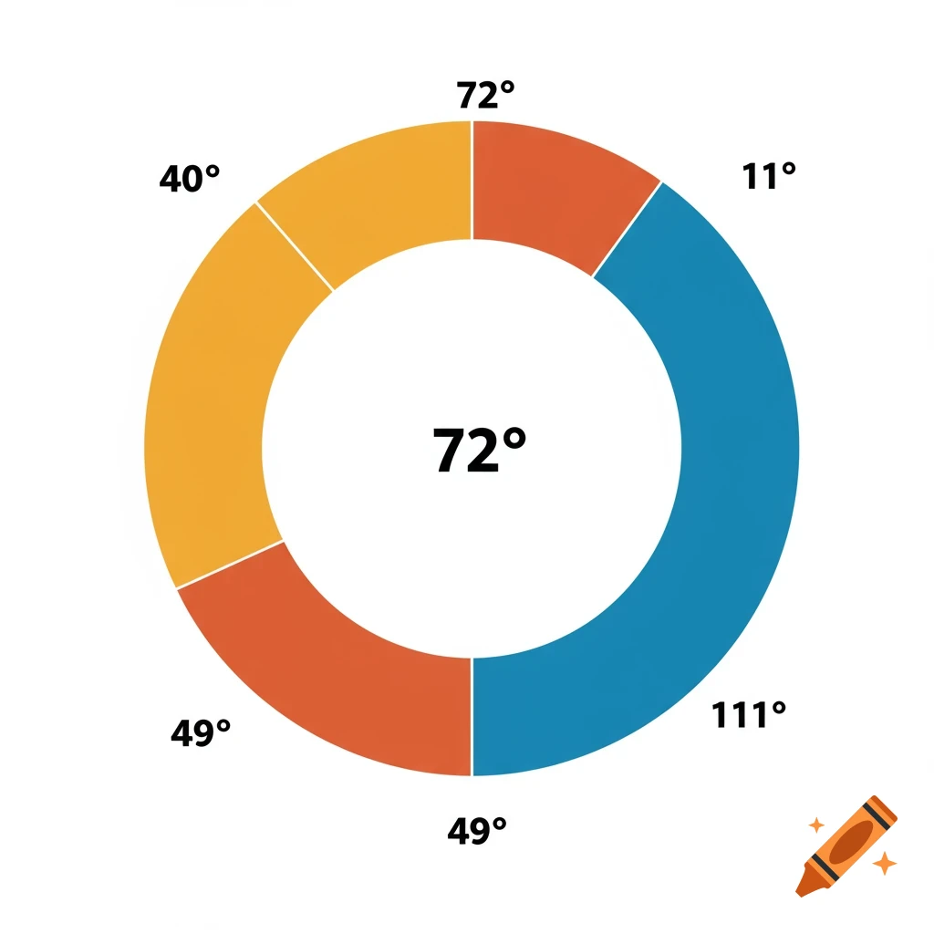 Circle graph with angles of 40, 72, 81, 49, and 117 degrees on Craiyon