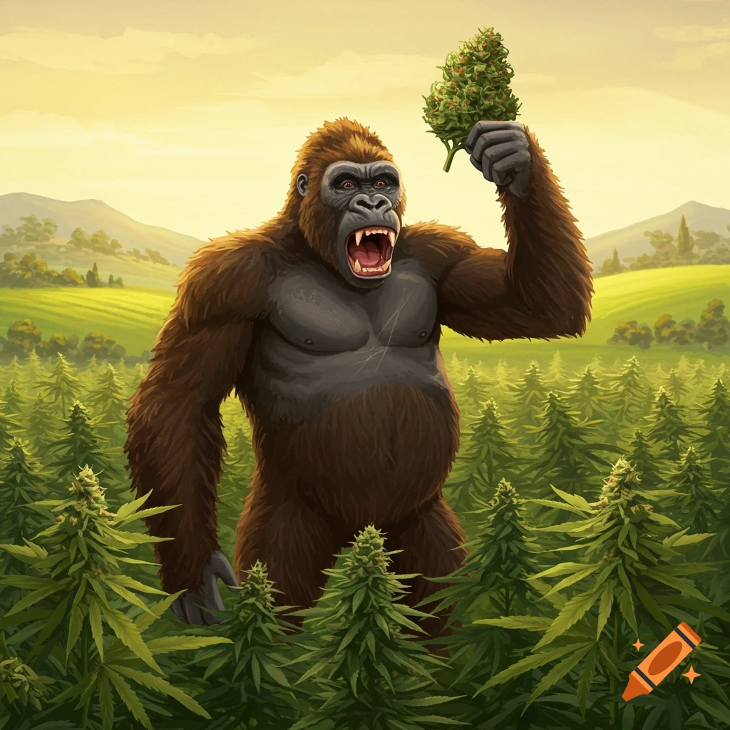 Cartoon man punches a marijuana plant monster in a vibrant, stylized ...