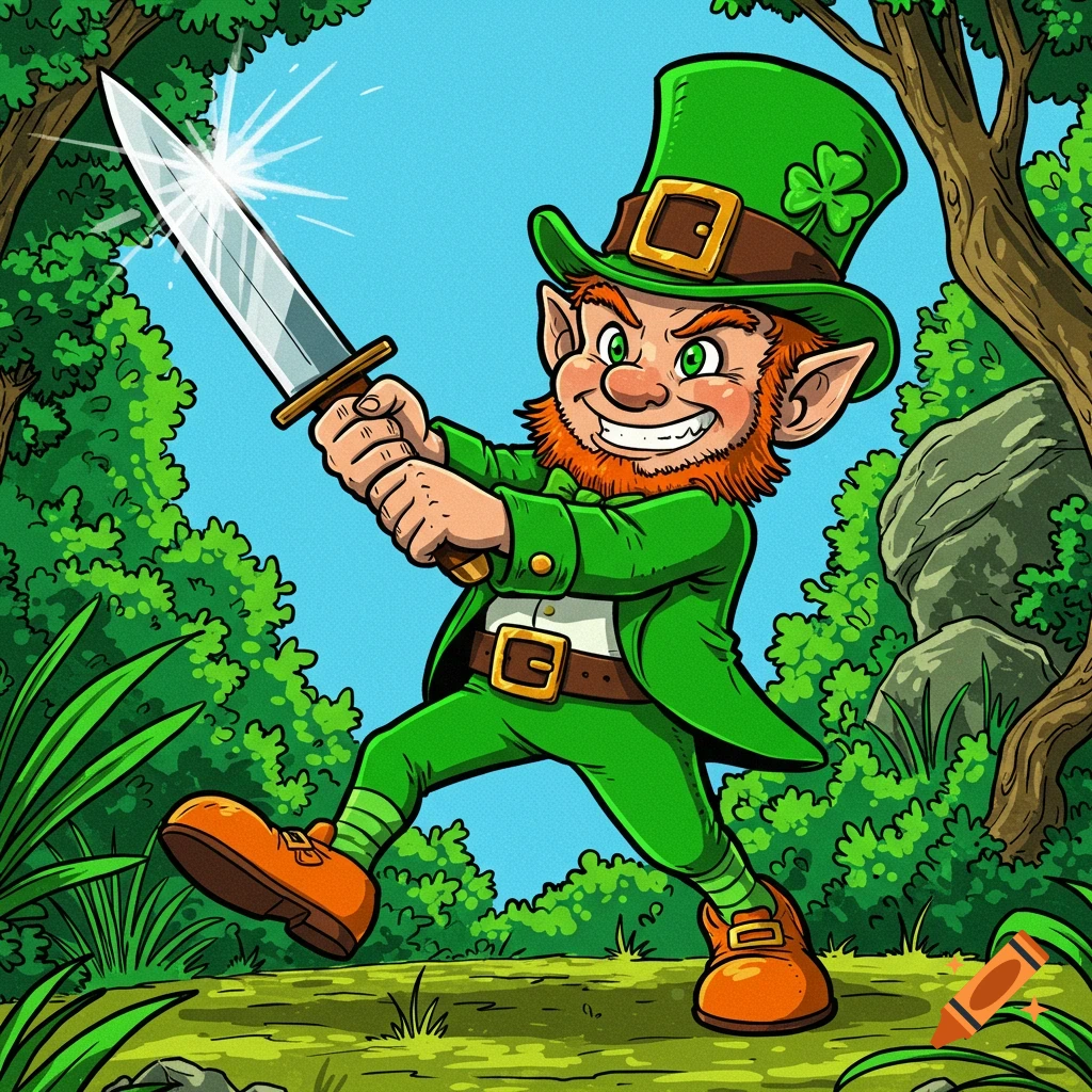 Cartoon illustration of a laughing leprechaun holding a pint of beer ...