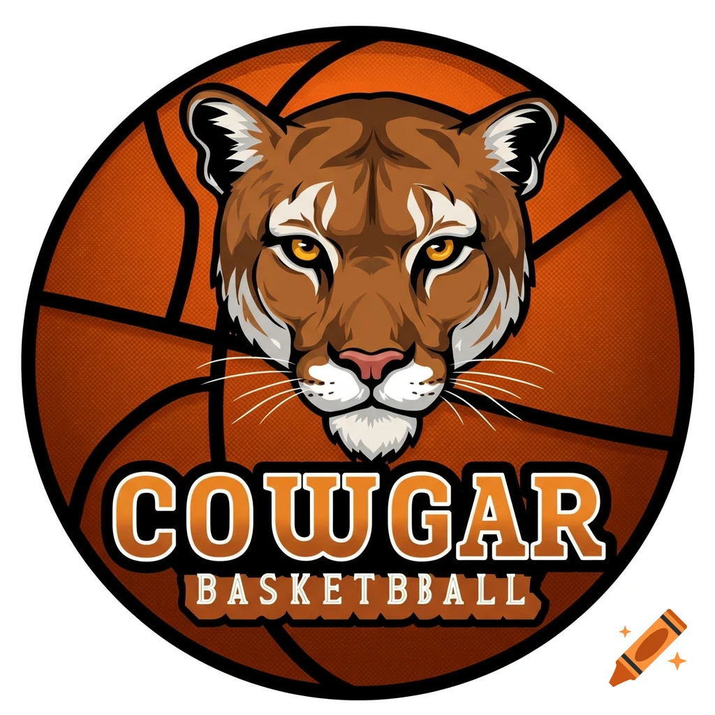 Cougar Basketball logo with a cougar face centered over a basketball ...