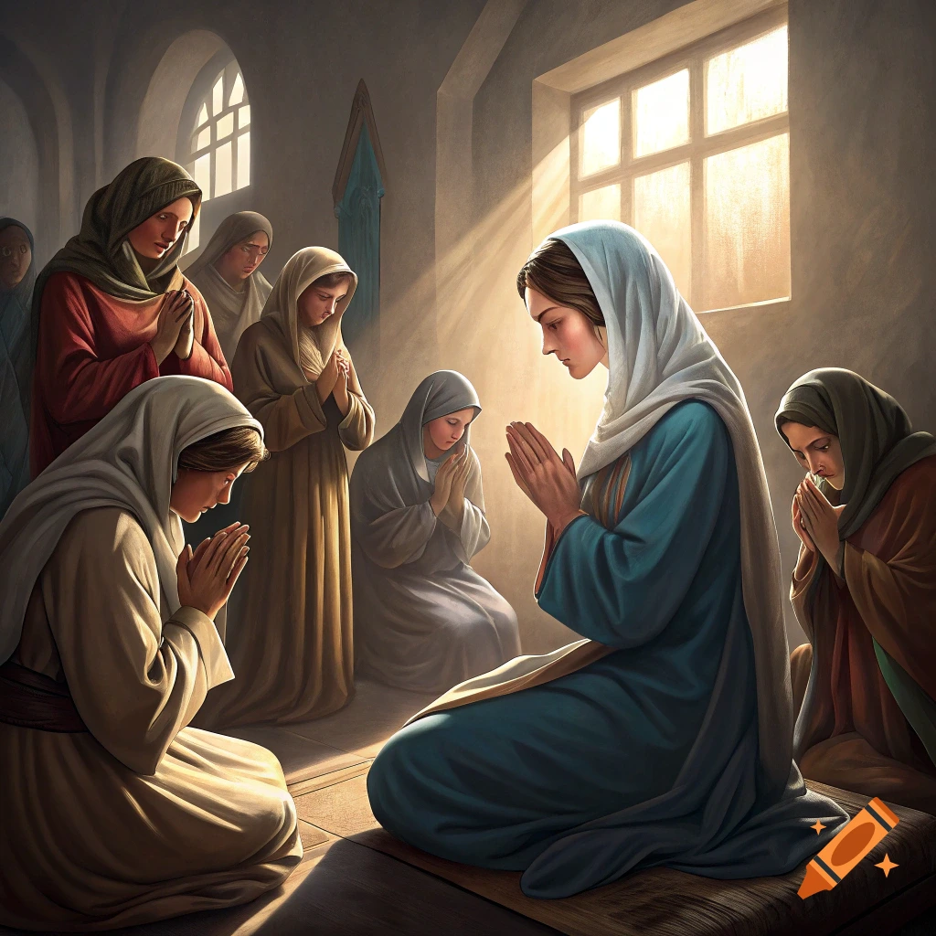 A group of people, including women and Mary the mother of Jesus ...