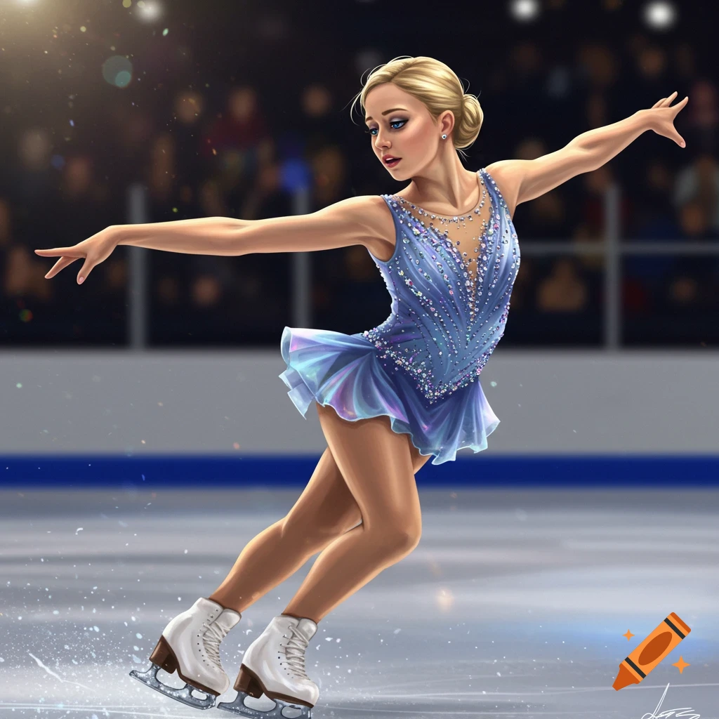 A blonde female figure skater in a blue dress, performing on ice. on ...