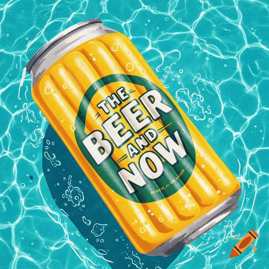 A close-up product shot of a white beer can with a label featuring ...