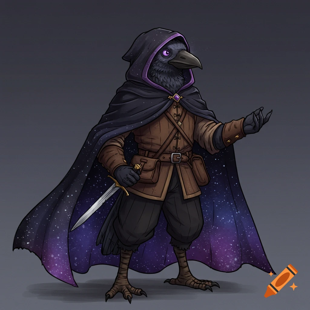 Kenku rogue with galaxy cloak on Craiyon