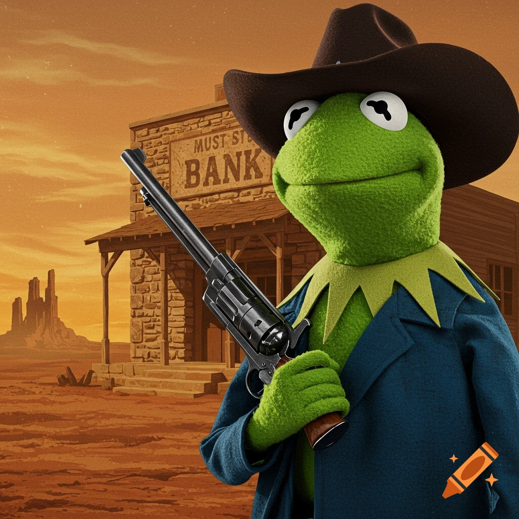 Anime-style illustration of Pepe the Frog in a cowboy hat and western ...