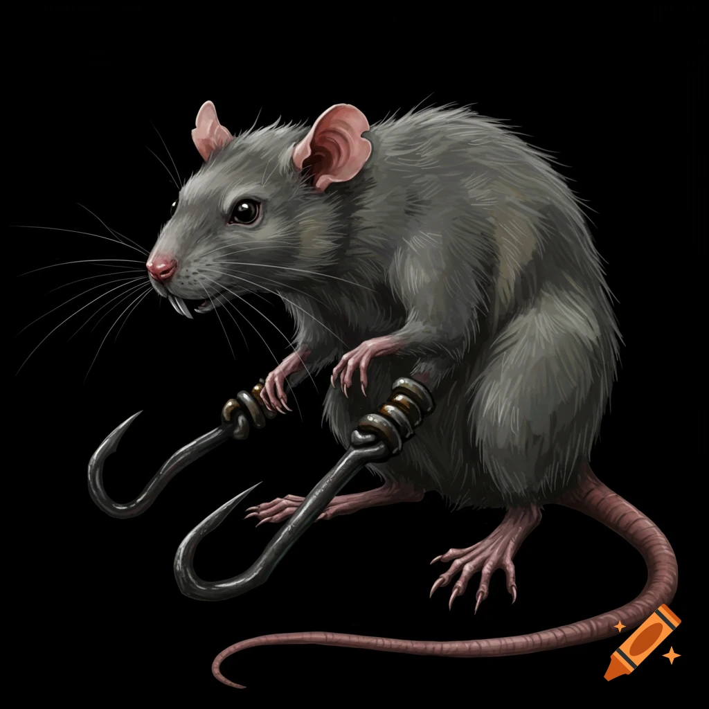 A fat rat in a black tuxedo drips melted cheese. Digital illustration ...