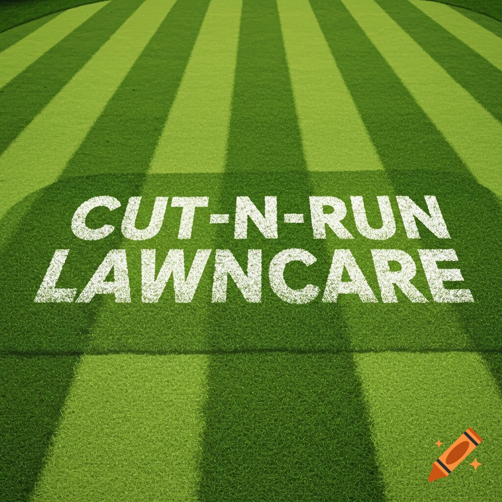 Aerial photo of a golf course fairway with "CUT-N-RUN LAWNCARE" mowed ...