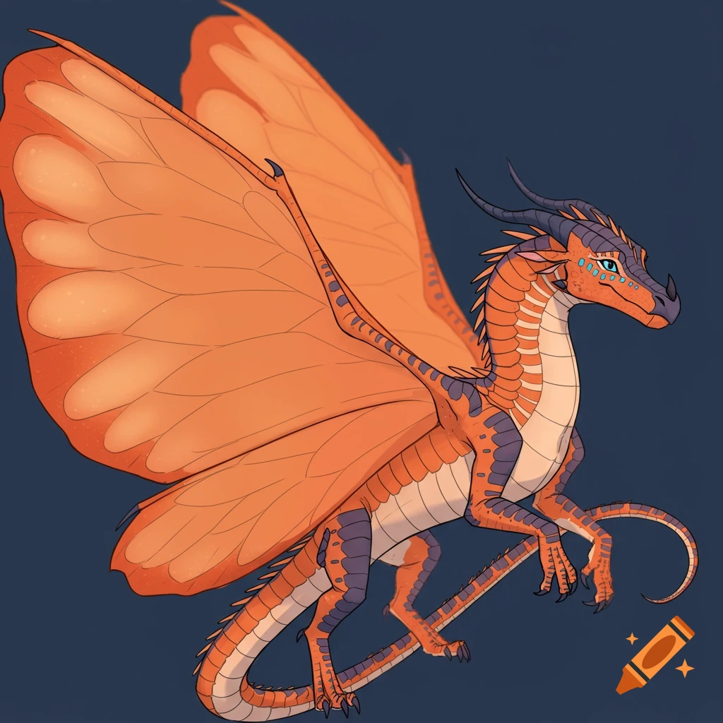 Silkwing dragon from Wings of Fire, light orange with blue accents on ...