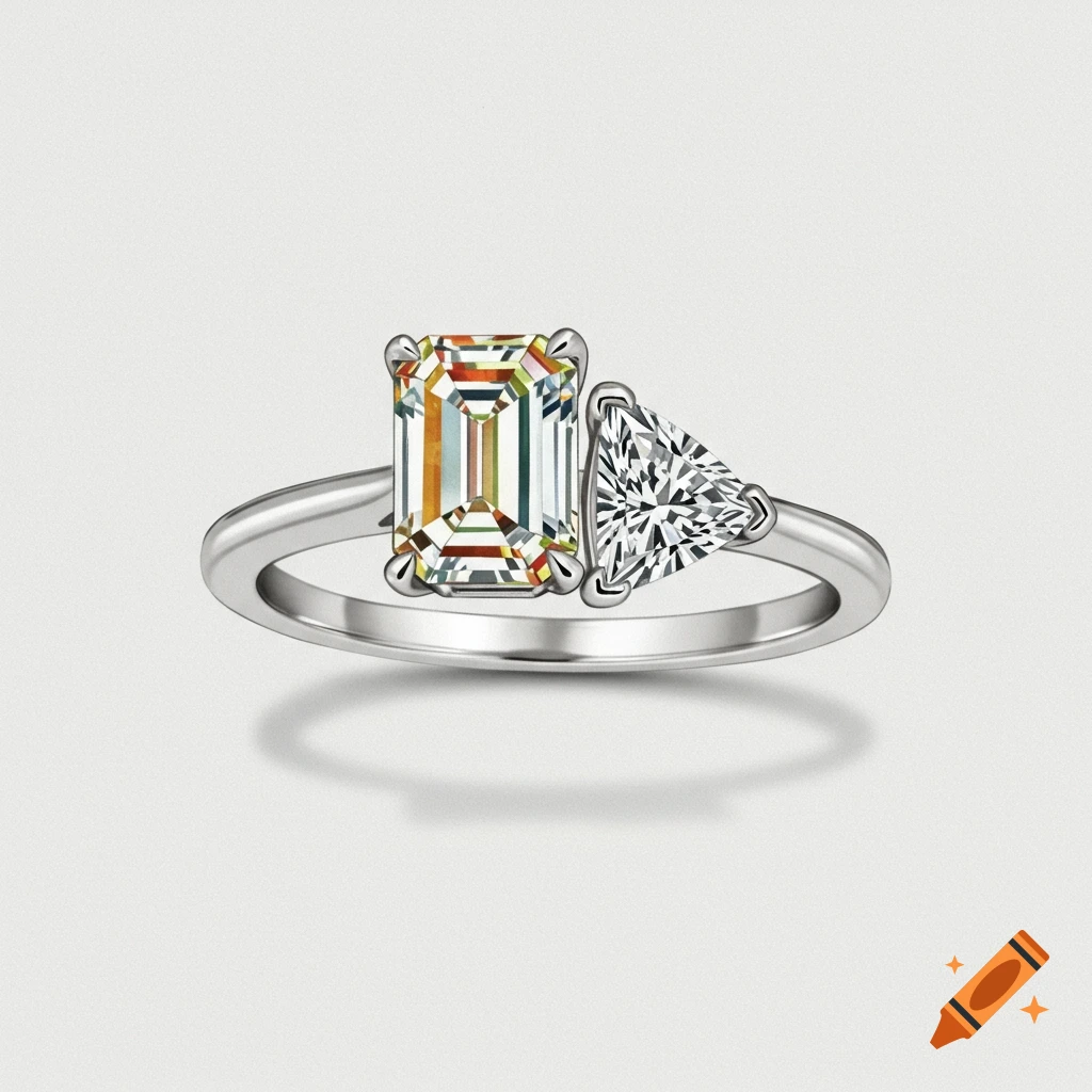 Toi et moi platinum engagement ring with triangle and emerald shaped ...