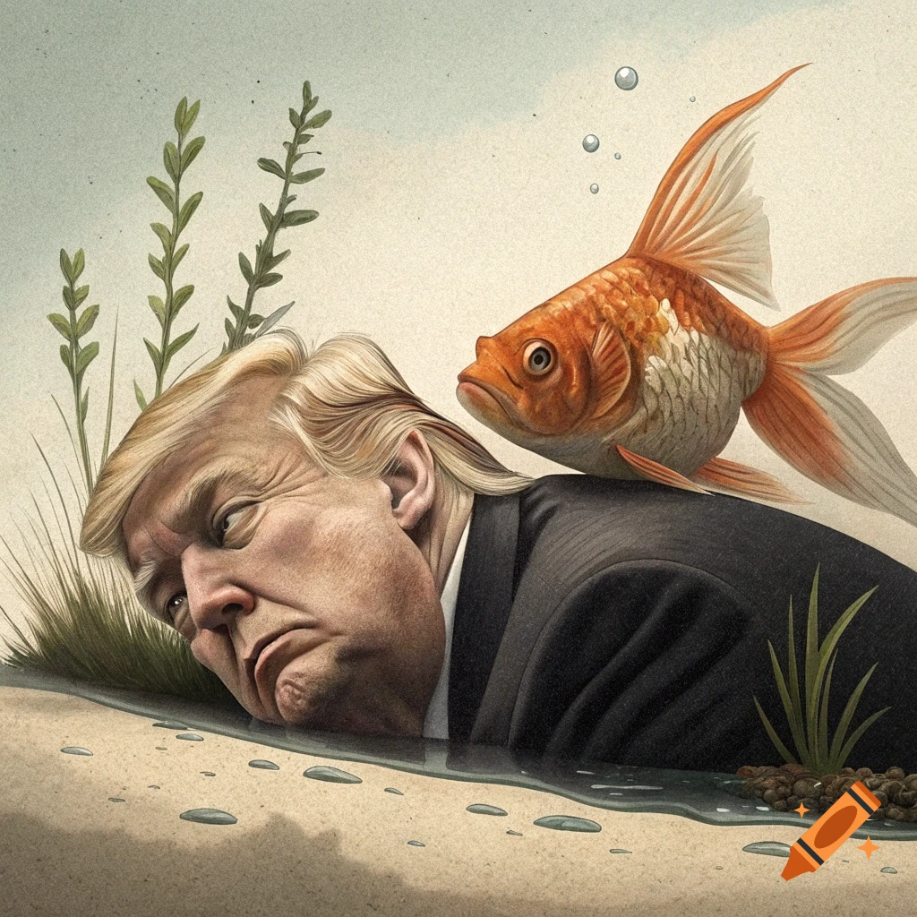 Illustration of Donald Trump's head on a goldfish body partially ...