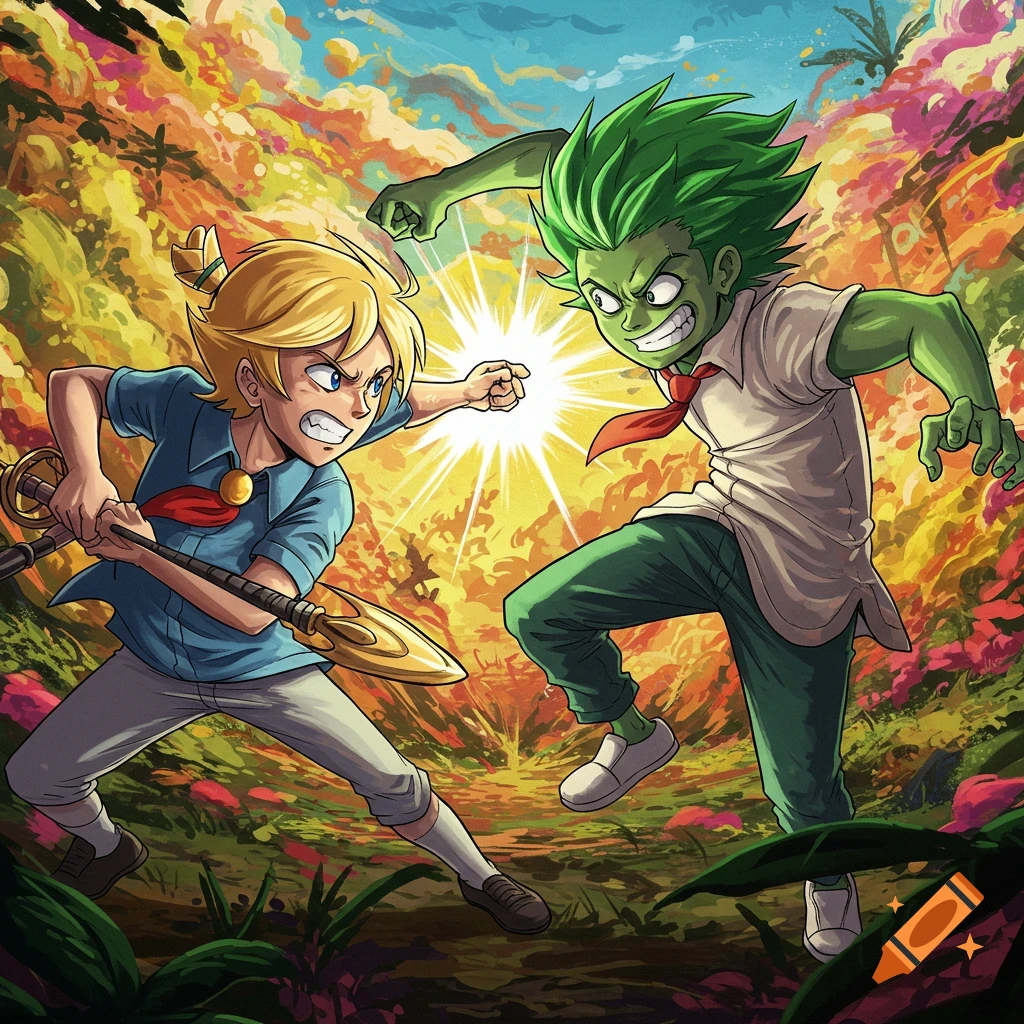 Anime character fighting Minecraft creepers in a Minecraft world. on ...