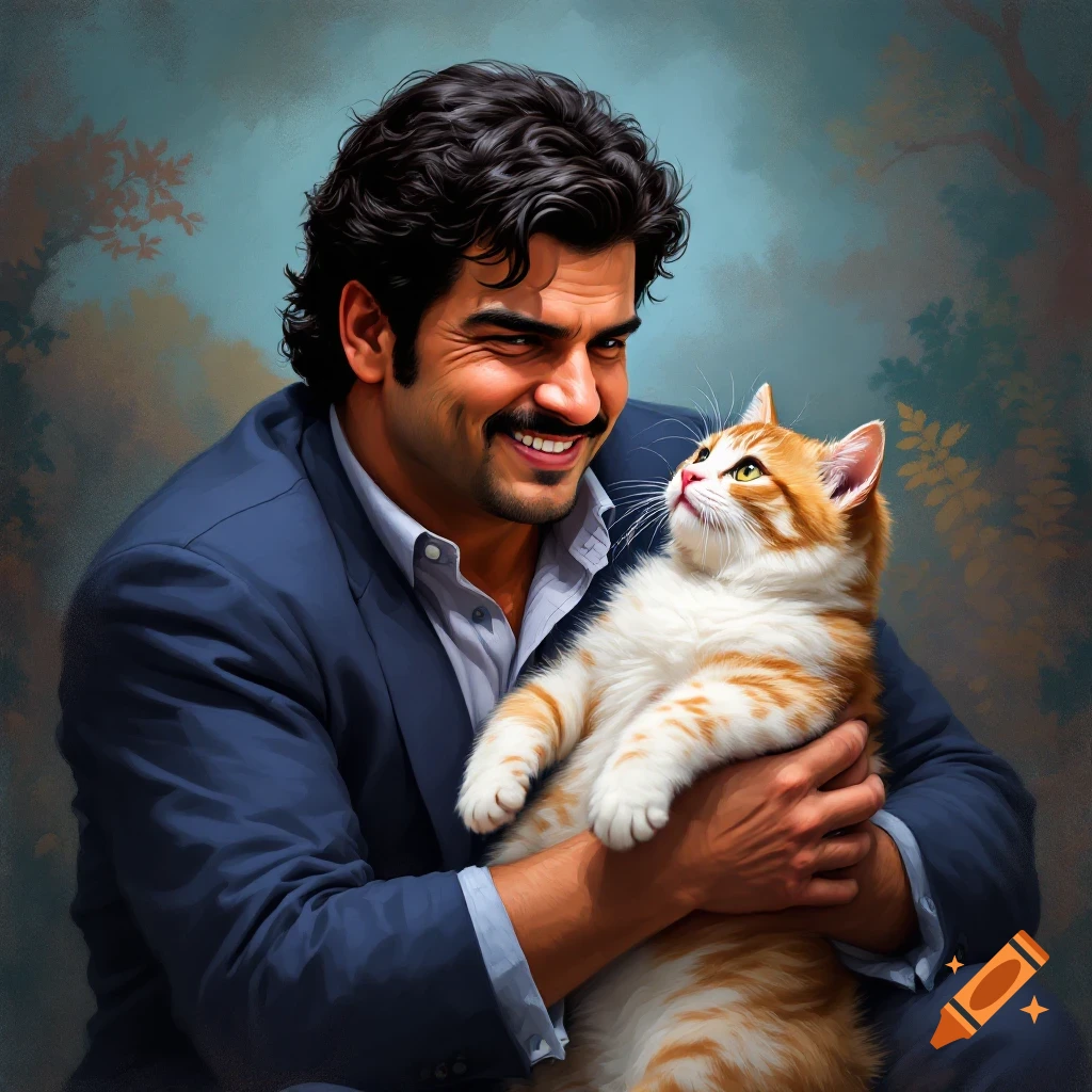 Cat holding picture of Pablo Escobar on Craiyon