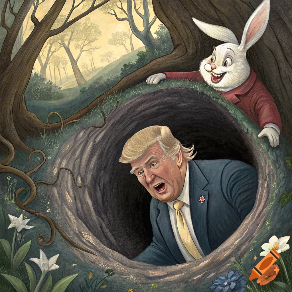 Donald Trump stands next to a pink cartoon mouse character. on Craiyon