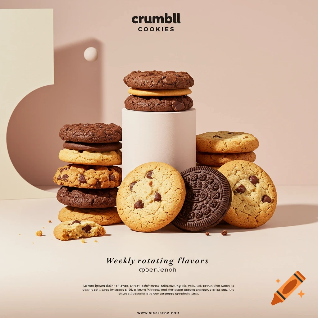 Still life of stacks of cookies, including chocolate chip and Oreo, for ...