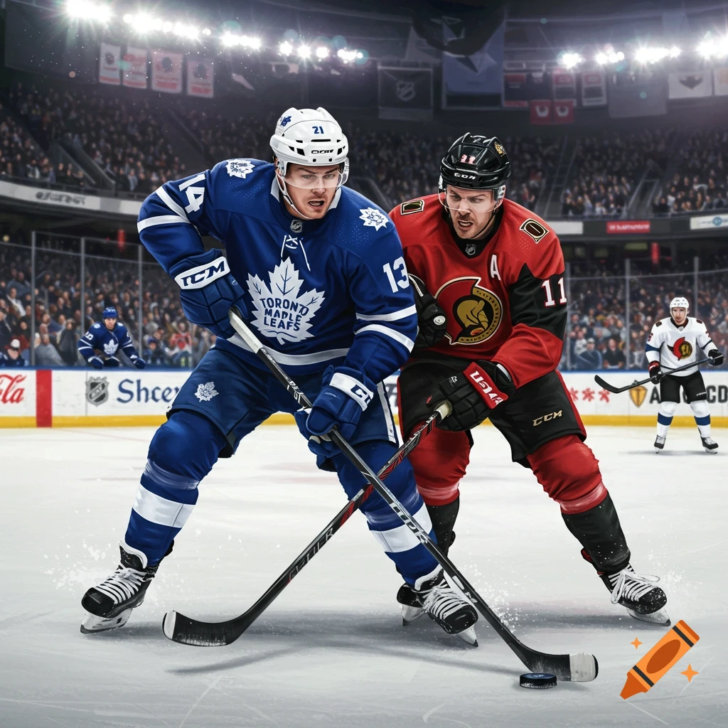 Hockey game between Toronto Maple Leafs and Ottawa Senators on Craiyon