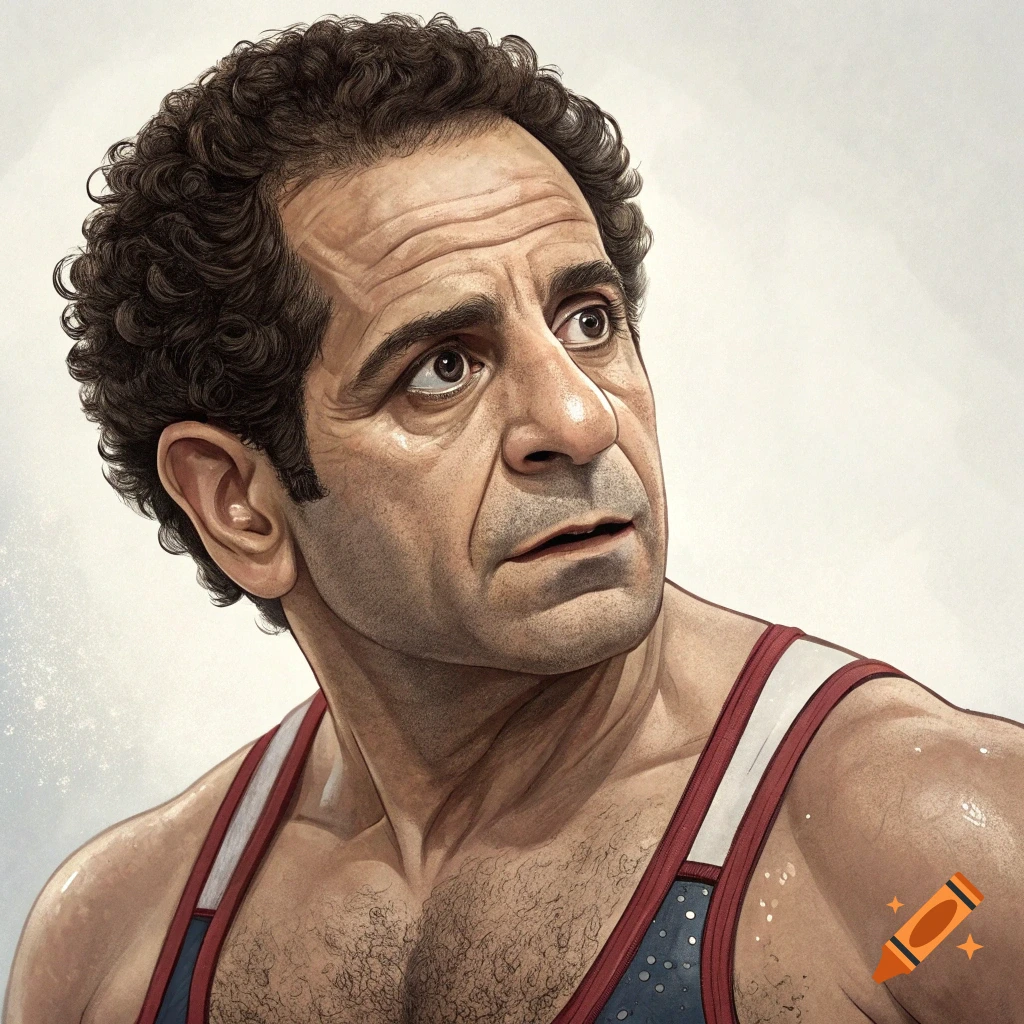 Tony Shalhoub's face on a buff wrestler's body on Craiyon