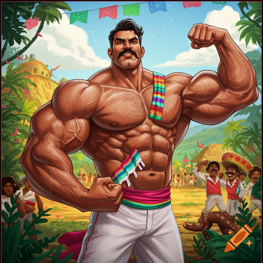Mexican man with large pectoral muscles on Craiyon