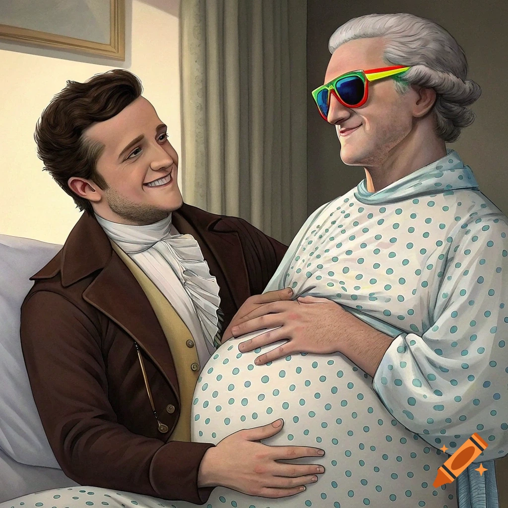 George Washington holding pregnant Josh Hutcherson's belly on Craiyon