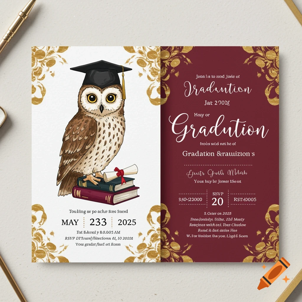 5th grade graduation invitation with owl in graduation cap on Craiyon