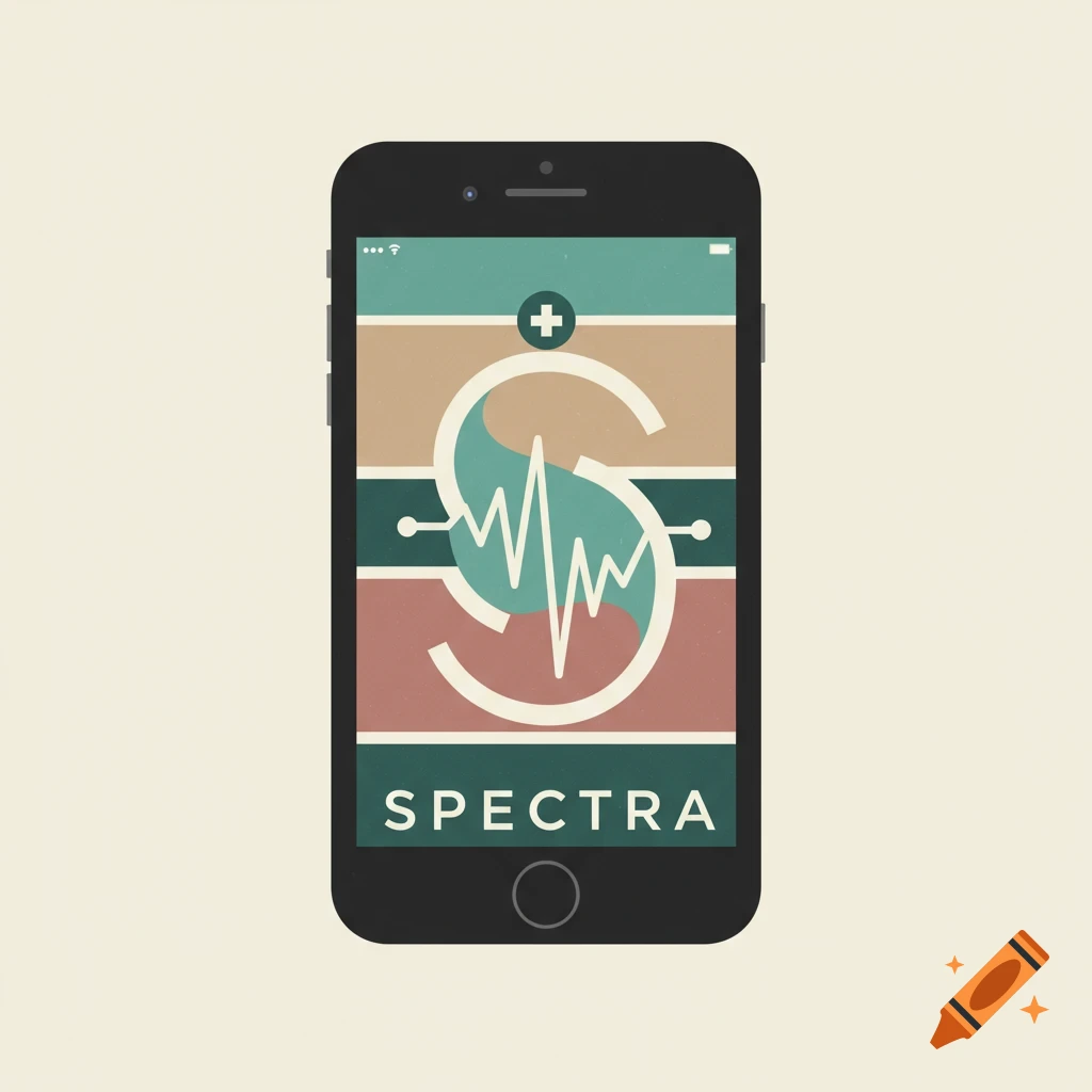 Retro style app logo named Spectra displayed on a mobile phone screen ...