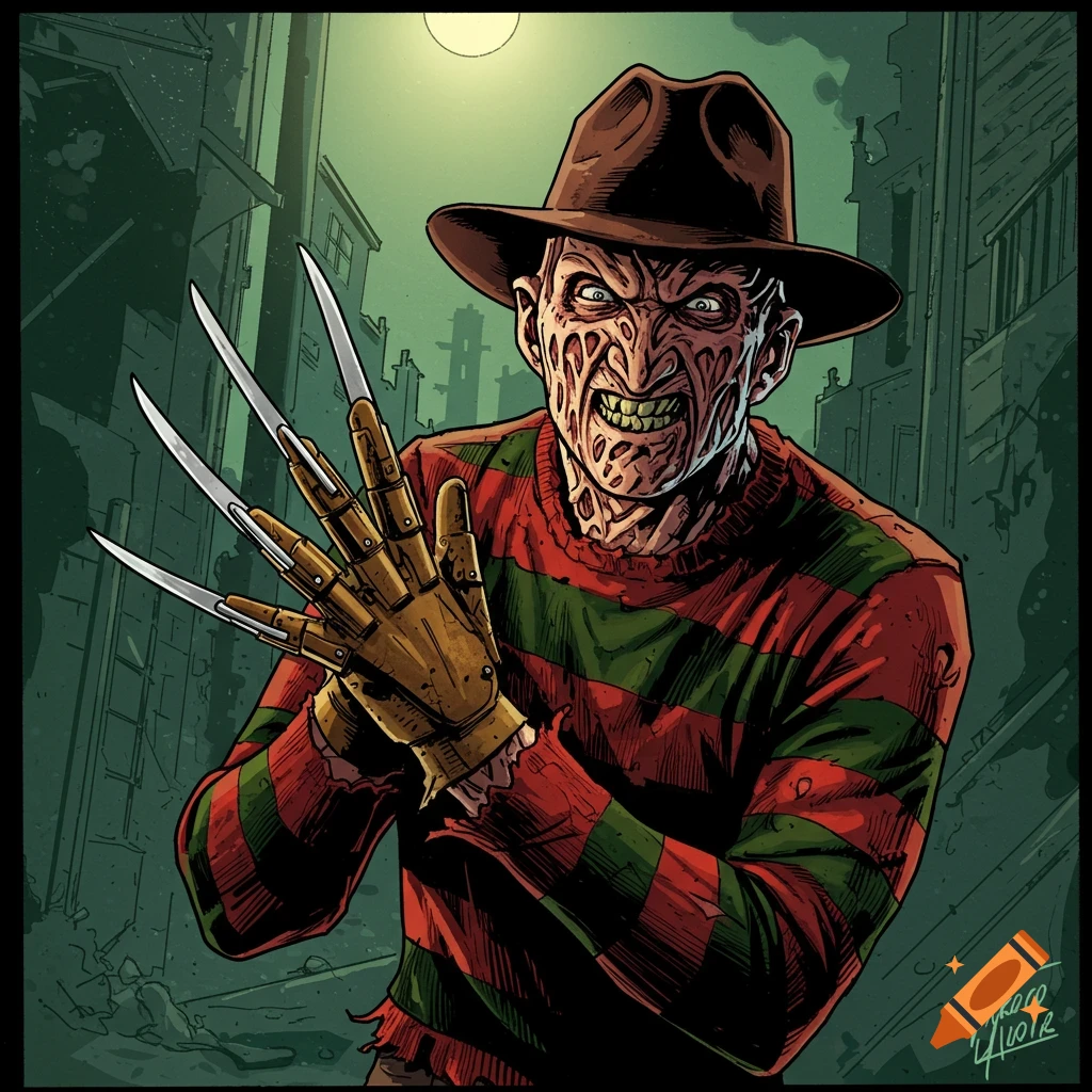 Comic book style Freddy Krueger illustration on Craiyon